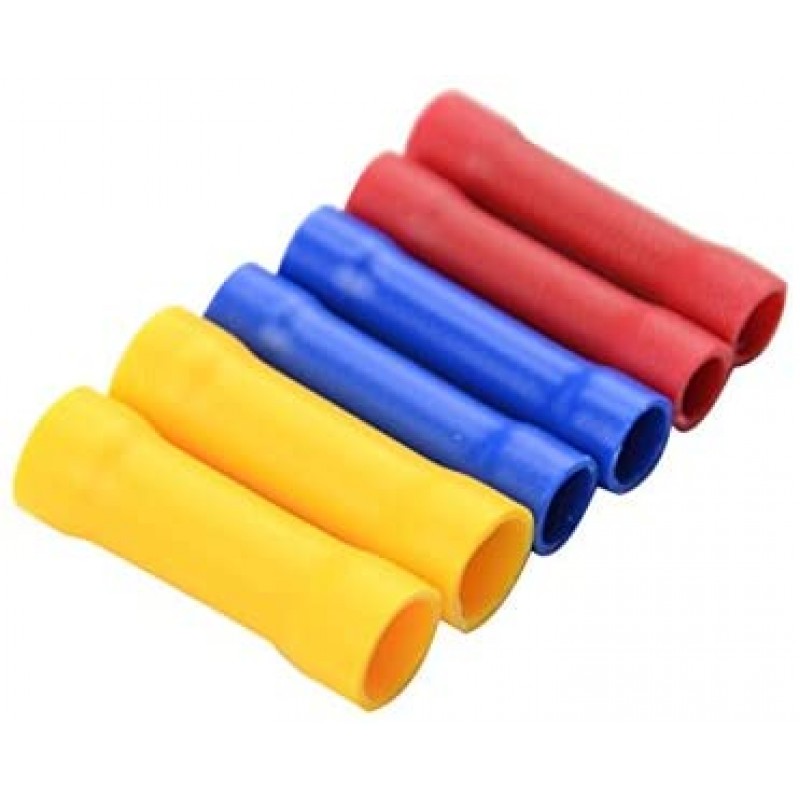 100 PCS Insulated Straight Wire Butt Splice Terminals Electrical Crimp ...