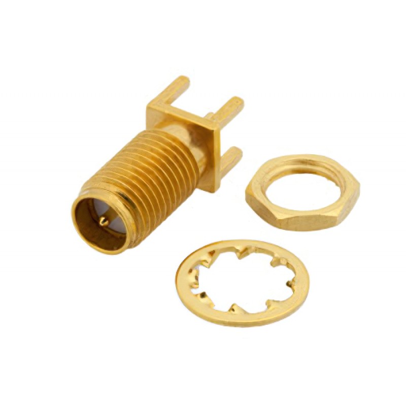 RP SMA Female Bulkhead Mount Connector Solder Attachment Thru Hole PCB, .250 inch Diameter ...