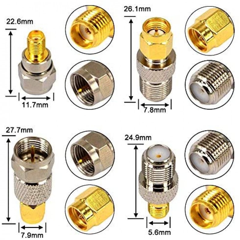 SMA to F Coax Kit RF Coaxial Adapter Kits SMA to F Antenna Connector TV ...