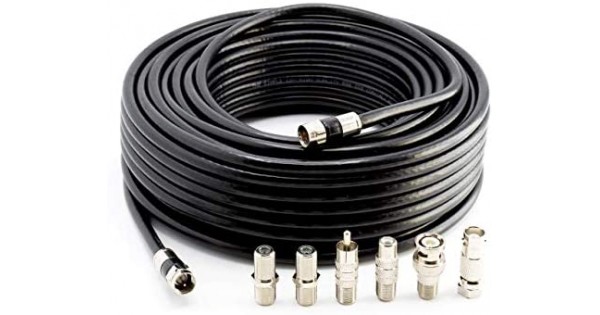 Coax Cable Kit with ET-RG6 Cable and six (6) Piece Adapter Kit Includes ...