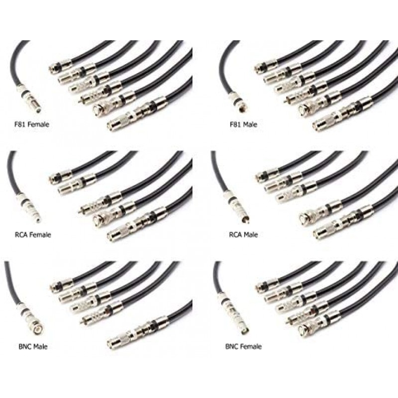 Coax Cable Kit with ET-RG6 Cable and six (6) Piece Adapter Kit Includes ...